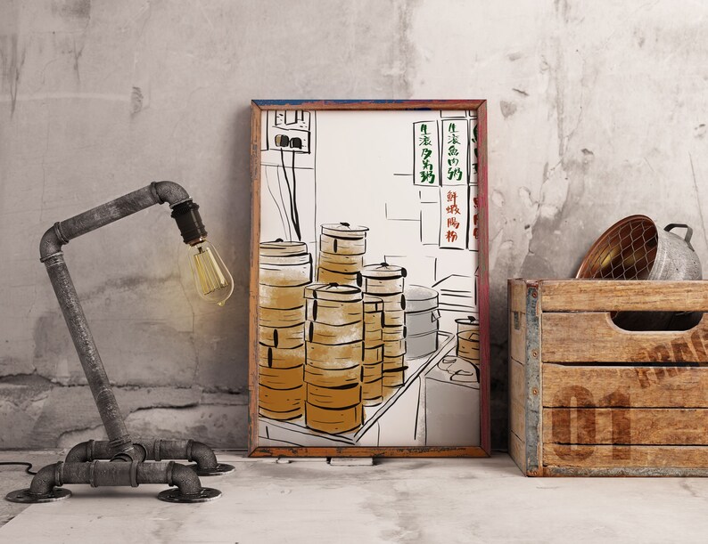 Dim Sum Poster Food Print Modern Kitchen Decor Retro Wall - Etsy