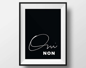 Oui Non Calligraphy Prints French Wall Art Black and White | Etsy