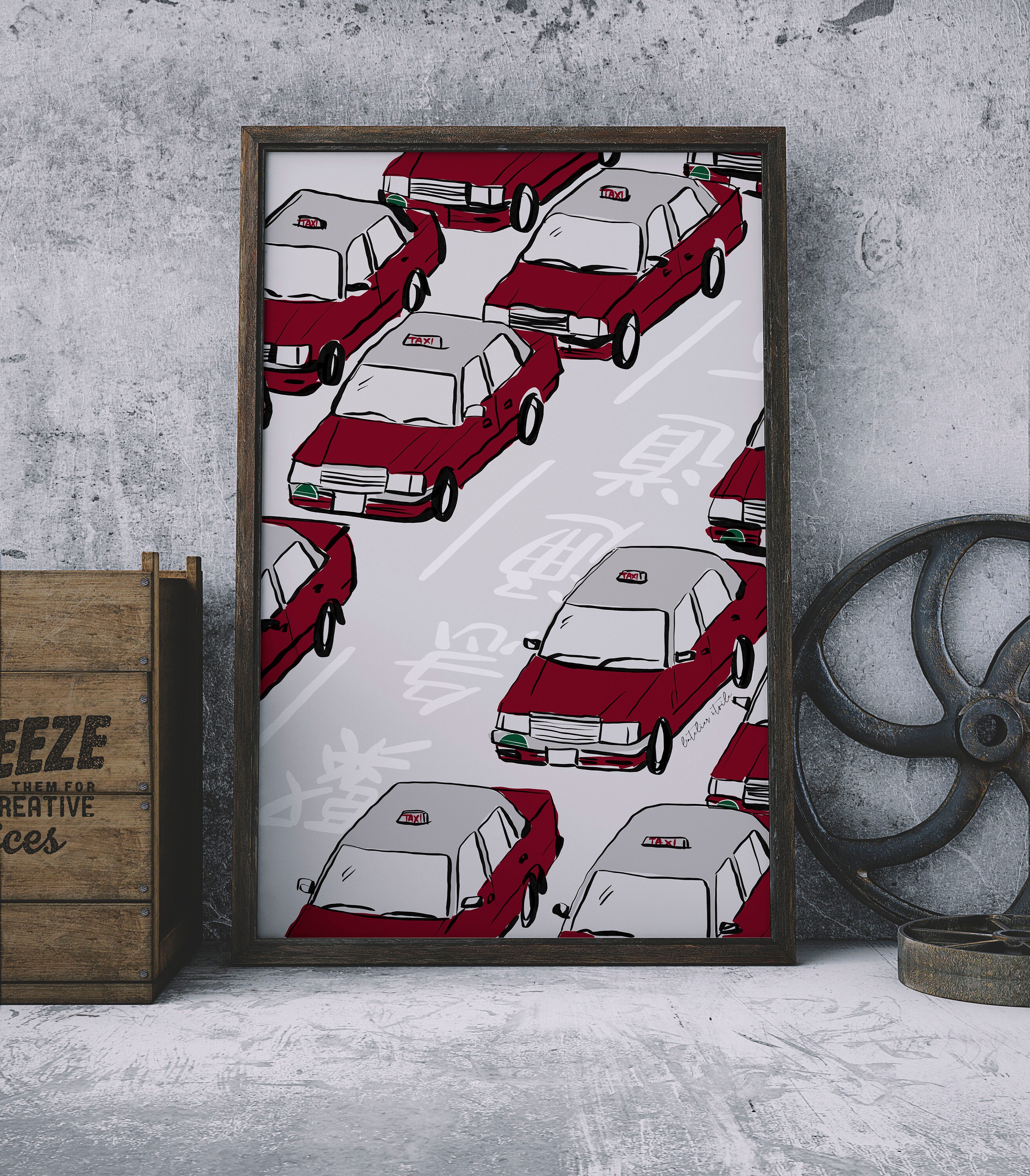 Hong Kong Poster, Hong Kong Taxi, Taxi Poster, Taxi Illustration, Hong ...