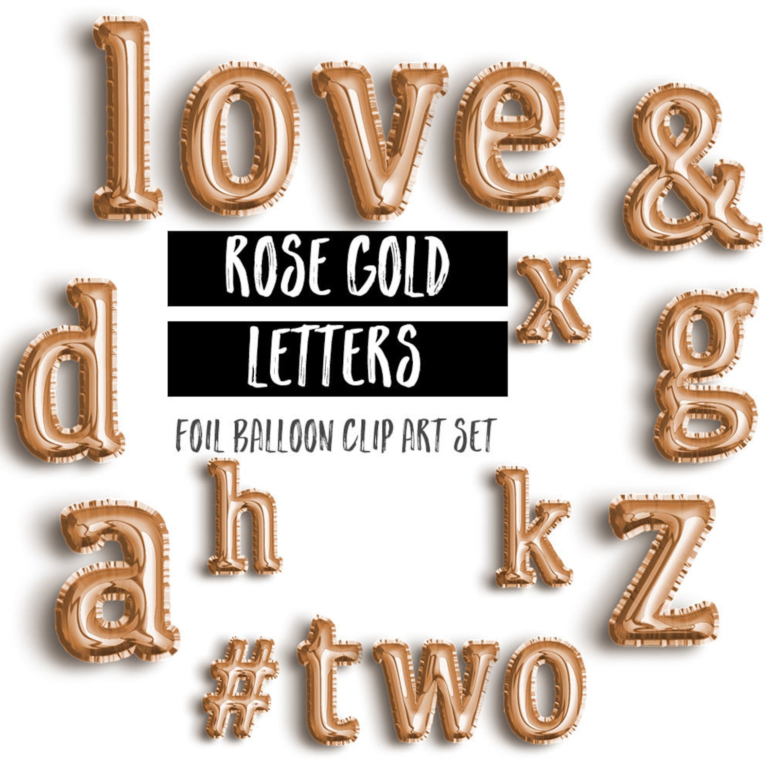 Rose Gold Foil Balloon Lowercase Letter Clipart | Rose Gold Letters ...
