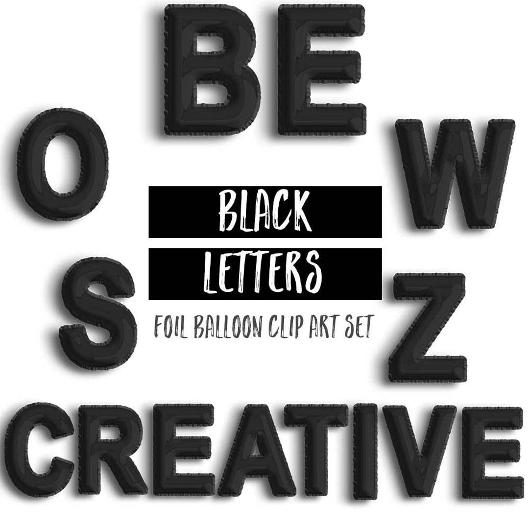 Black Foil Mylar Letter & Number Balloon Clipart | Black Letters ...
