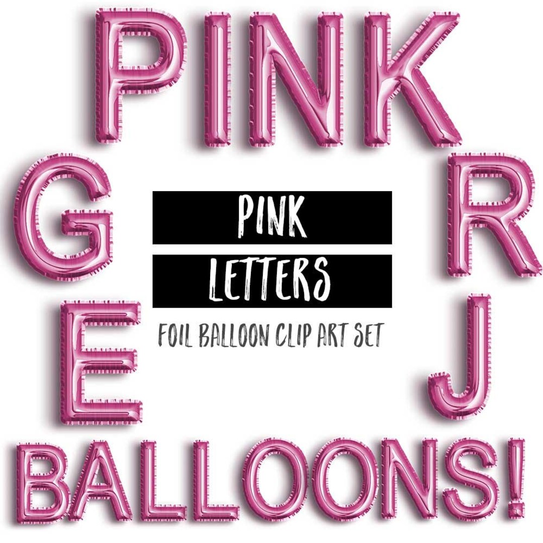 Pink Foil Mylar Letter & Number Balloon Clipart | Pink Letters | Pink ...