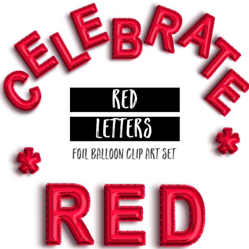 Red Foil Mylar Letter & Number Balloon Clipart | Red Letters | Red ...