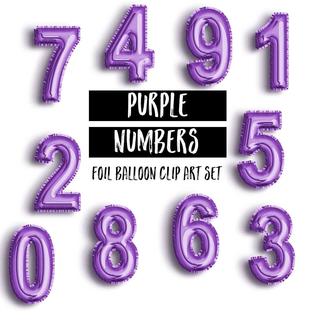 Purple Foil Balloons Bundle Clip Art | Uppercase and Numbers Purple ...