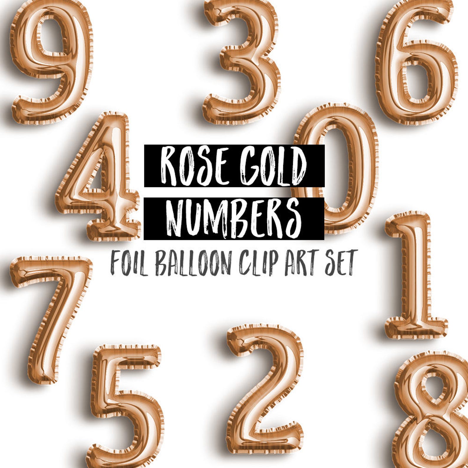 Rose Gold Foil Number Balloons Clipart | Rose Gold Balloon Clipart ...
