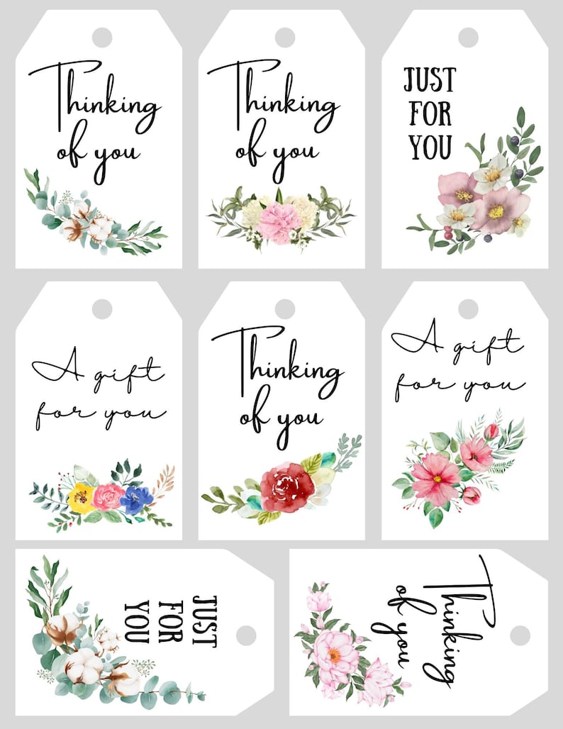 Digital Gift Tags With Flowers, Flower Tag Editable Text Digital ...