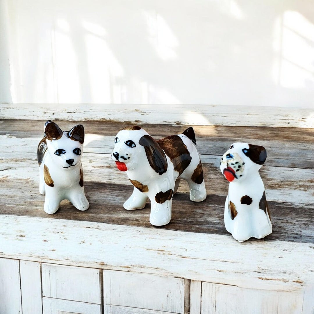 Animals Miniature Ceramic Dog Figurines – Handmade 1:12 Miniatures ...