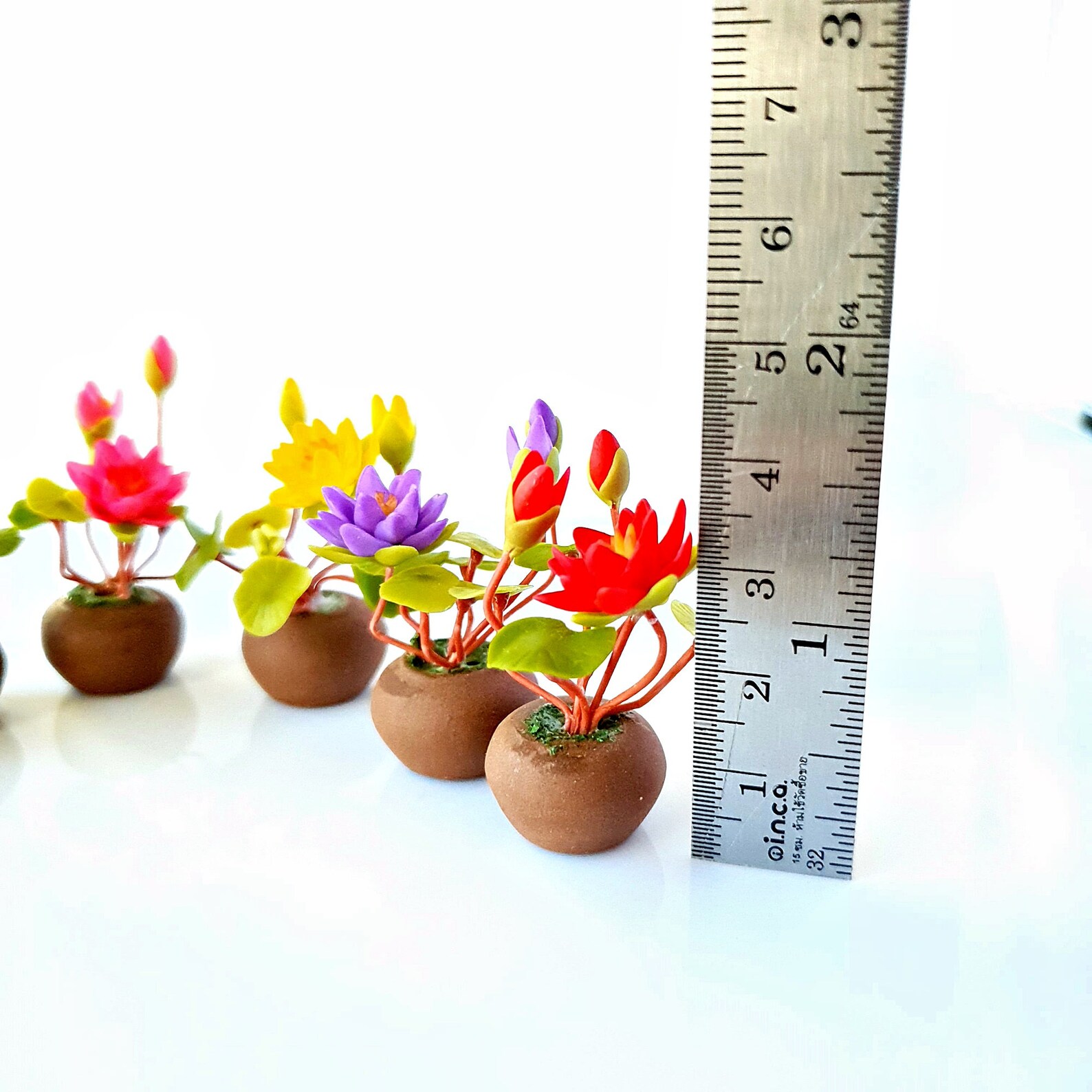 Miniature Lotus Flower Pot: Polymer Clay Dollhouse Fairy Garden Decor ...