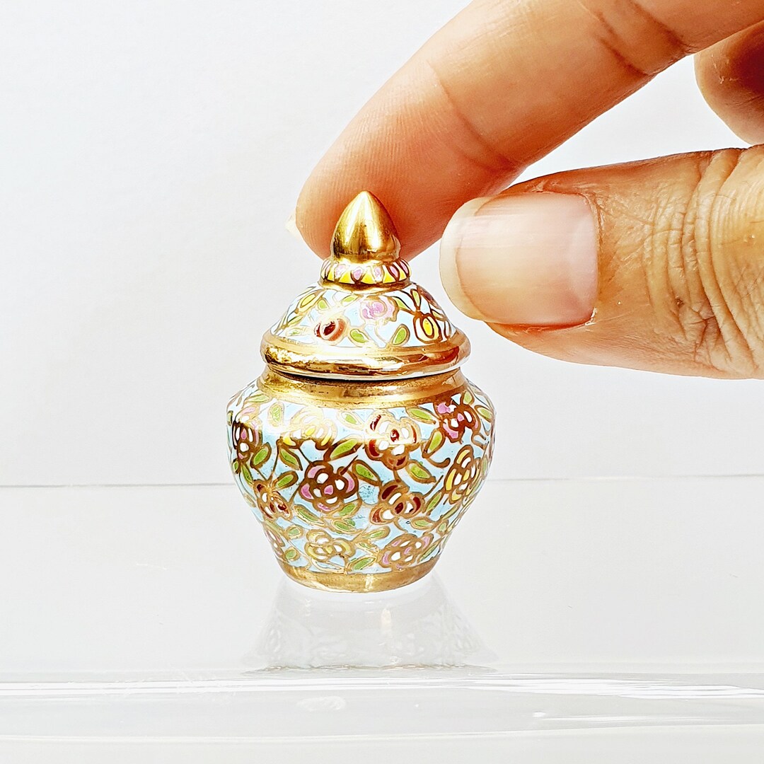 Exquisite Handcrafted Porcelain Floral Jar With Lid, Tiny Design ...