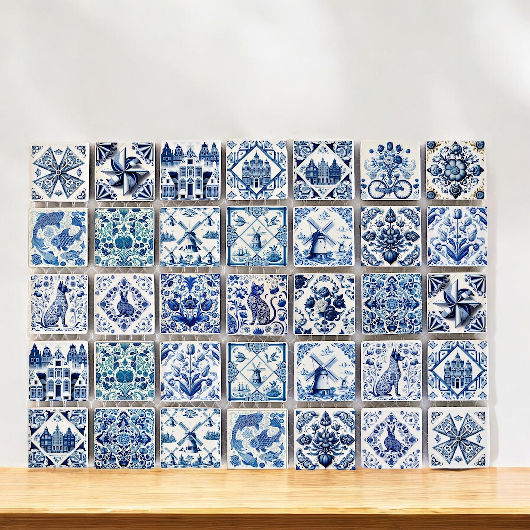 Blue Delft Dollhouse Ceramic Tiles: Miniature Wall Flooring Decor (set ...
