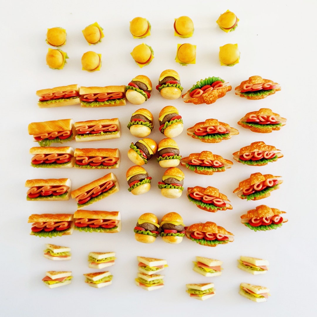 Handmade Miniatures FAKE FOOD Burger Sandwich Croissant for Dollhouse ...