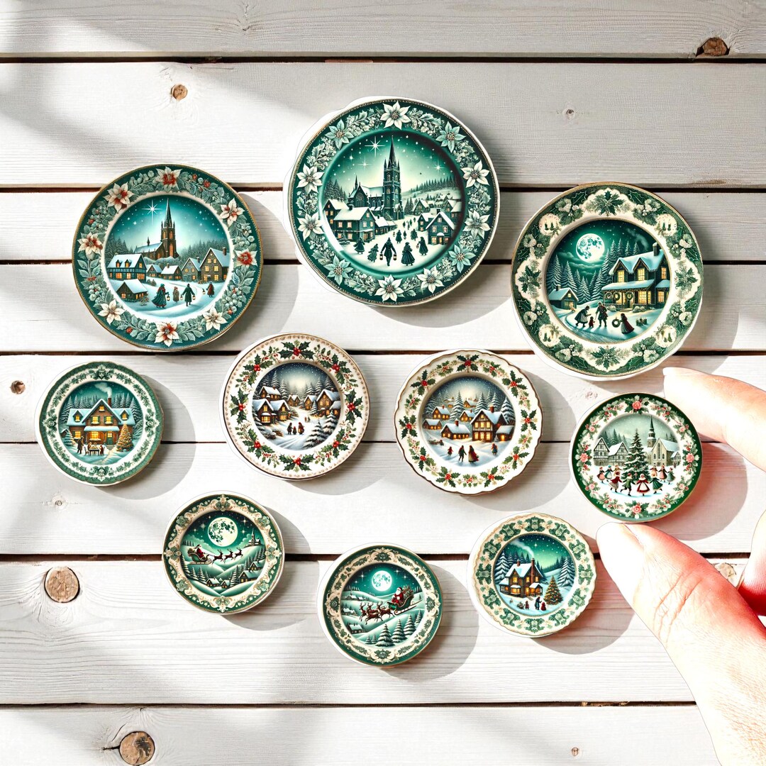 Miniature Christmas Ceramic Plates - Vintage Festive Ornaments for ...