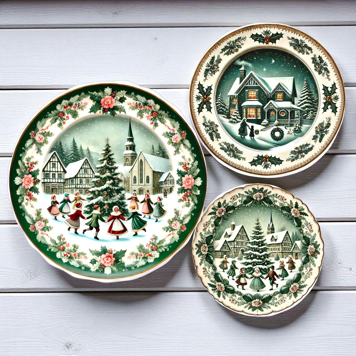 Miniatures Ceramic Christmas Plates : Vintage Dollhouse Accessories ...