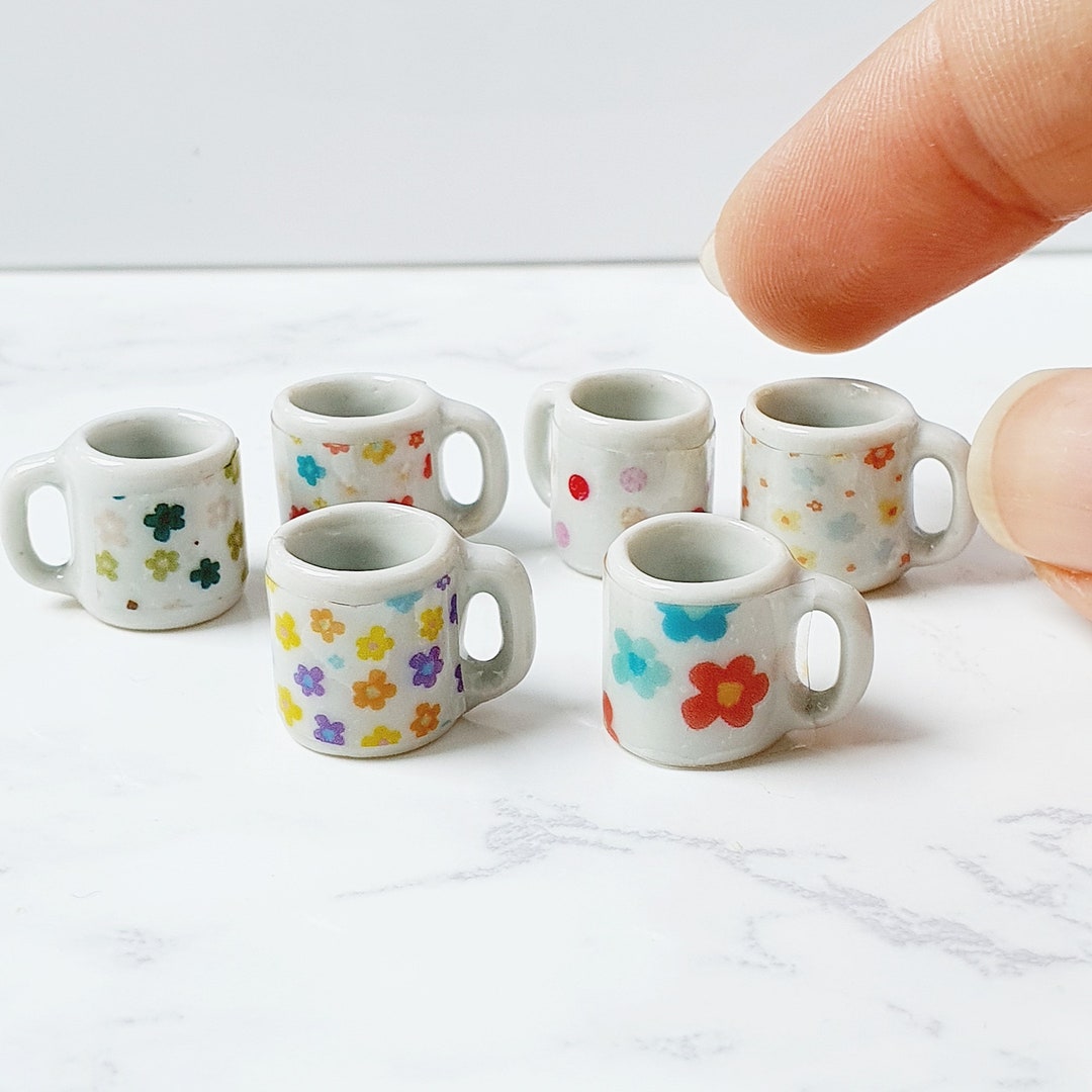 Set 6 Pcs. Handmade Miniatures Ceramic Coffee Mugs Colorful Flowers ...