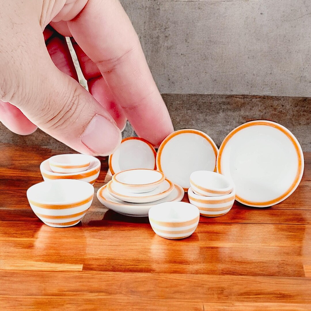 Miniature Ceramic Plates and Bowls Set of 12 | Dollhouse Kitchen ...