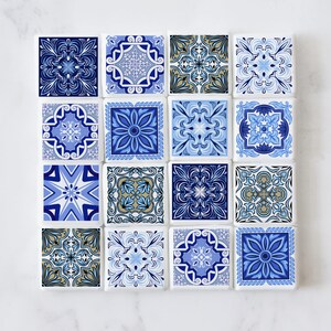 Dollhouse Miniatures Flooring Tiles - Blue Vintage Ceramic 1:12 (set of ...