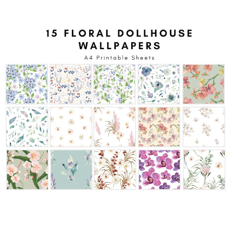 15 Dollhouse Miniatures Wallpaper Flowers Floral Patterns A4 - Etsy