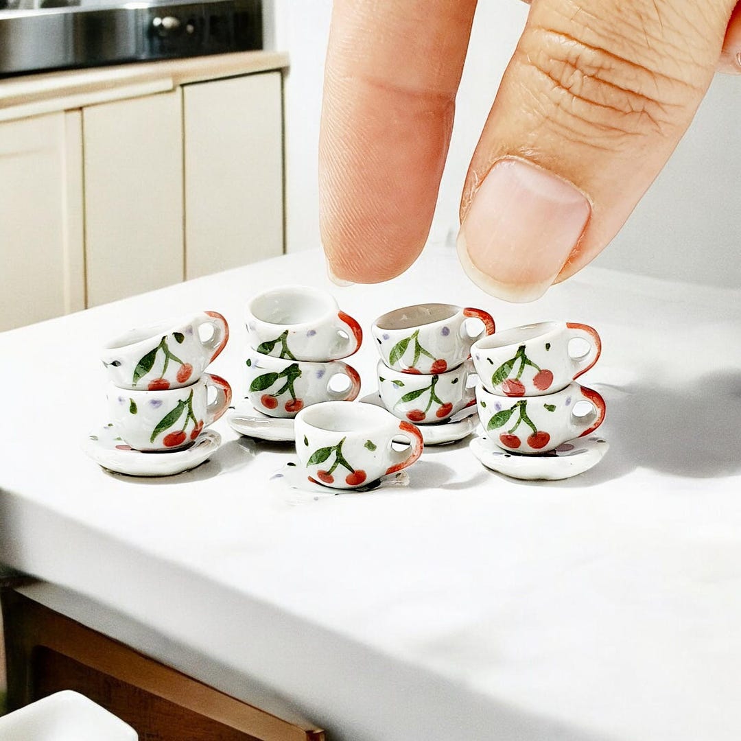 Handcrafted Miniature Ceramic Coffee Tea Cups Set, 1:12 Scale Dollhouse ...