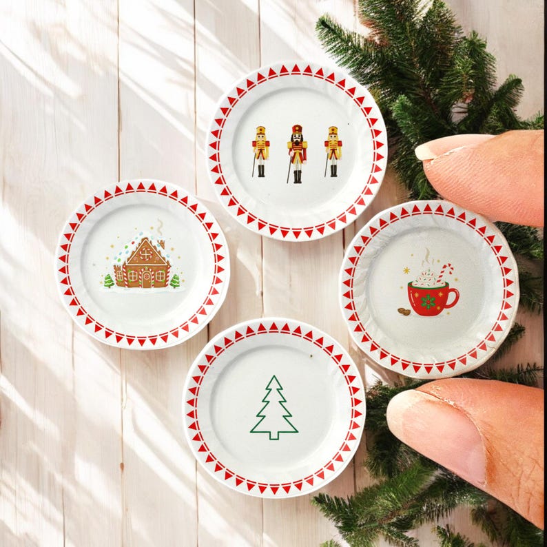 Christmas Miniature Ceramic Plates : Dollhouse Accessories Kitchen ...