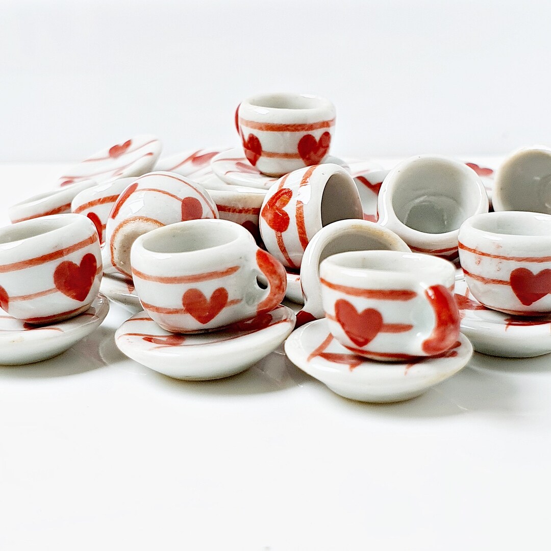 Decorative Miniature ,ceramic Coffee Cup Handmade, Red Hearts ...