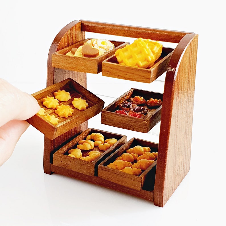 Miniatures Fake Food Bakery on Wood Shelves Showcase Bread Pie - Etsy