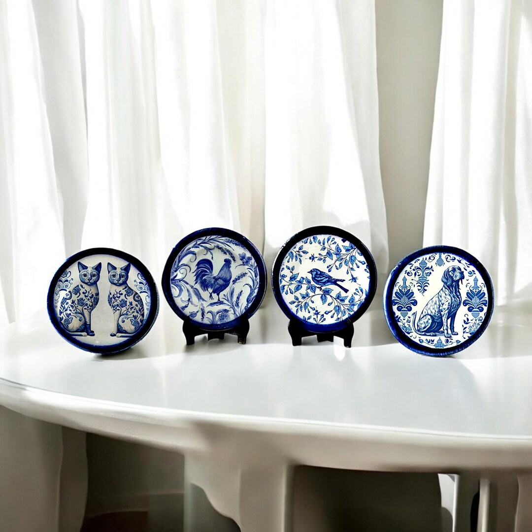 Miniature Decorative Plates Set, Blue Willow Animal Design Dollhouse ...