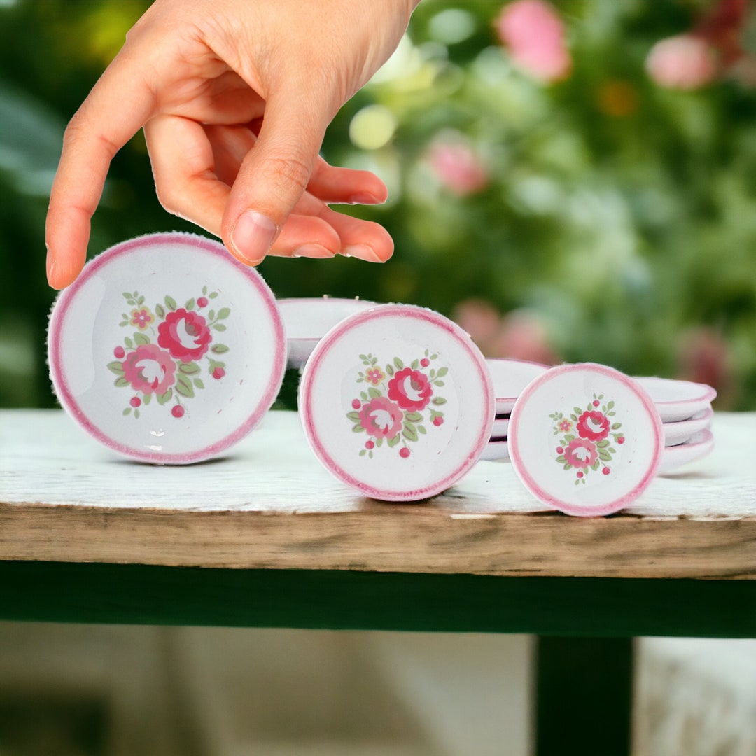 Decorative Miniature Ceramic Plates Sweet Flower Design, Dollhouse ...
