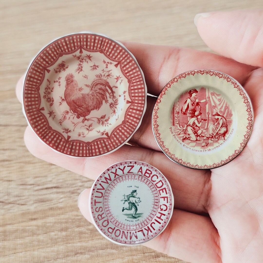 Miniature Red Countryside Plates 1:6 Scale Ceramic Dish Set for ...