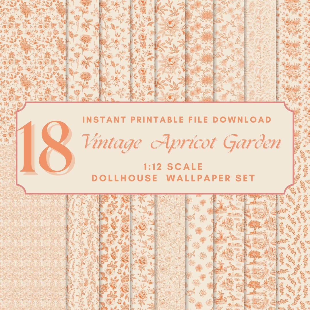 Vintage Dollhouse Wallpaper Set | 1:12 Scale Printable Miniature ...