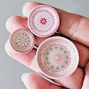 Decorative Miniatures Pink Boho Ceramic Plates Pottery Handmade, Tiny ...