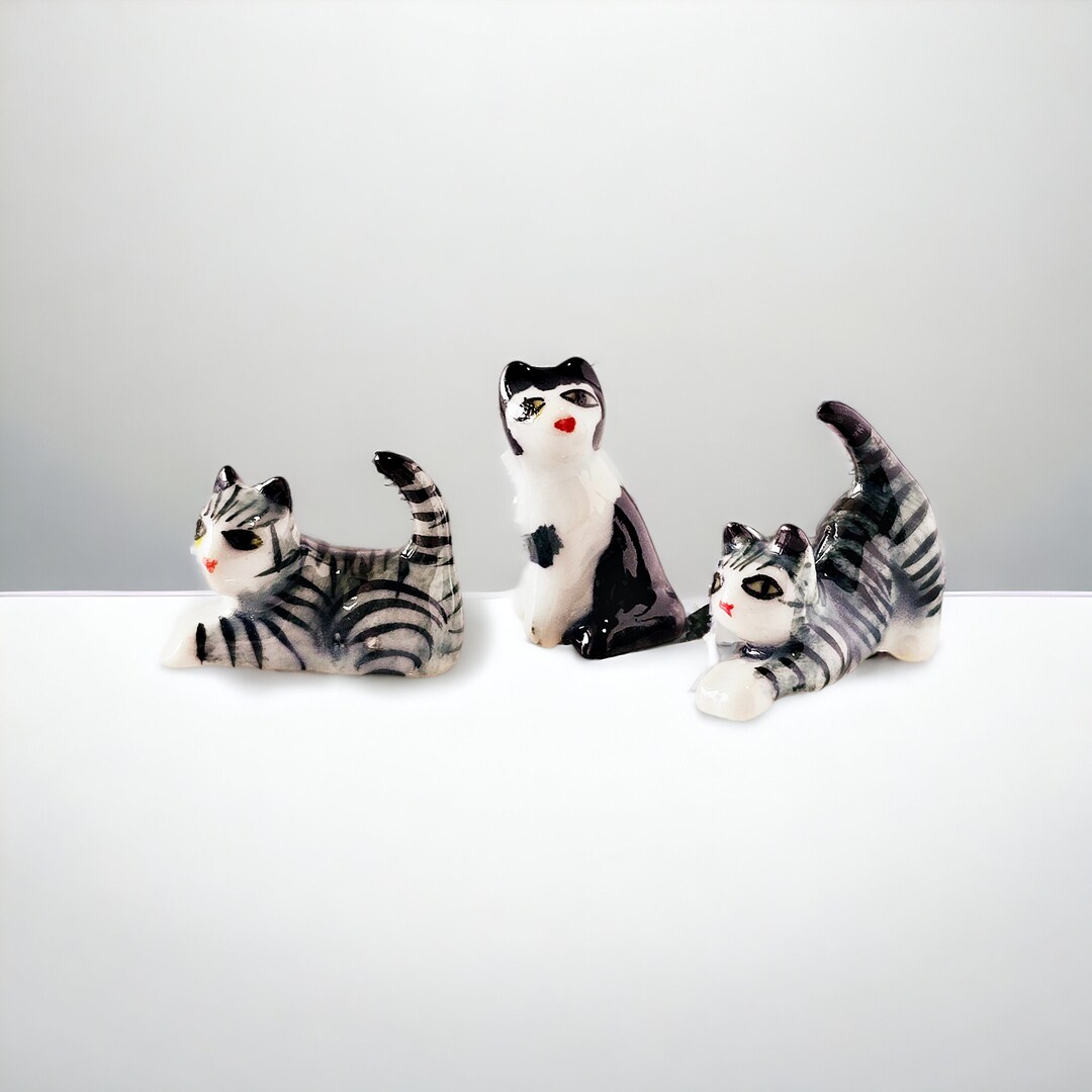 Decorative Miniature Ceramic Tiny Cat, Animal Sculpture, Gifted ...