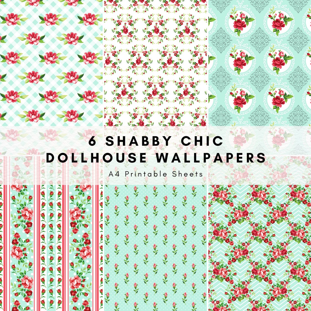 Dollhouse Miniatures 6 Style Shabby Chic Flower Floral Wallpaper A4 ...