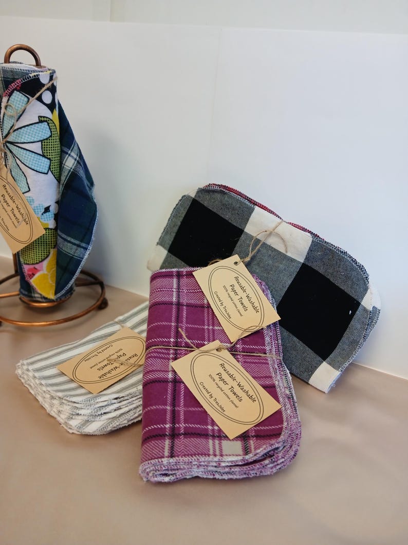 Handmade Upcycled Cotton Flannel Reusable Paper Towels | Set of 12 - Etsy