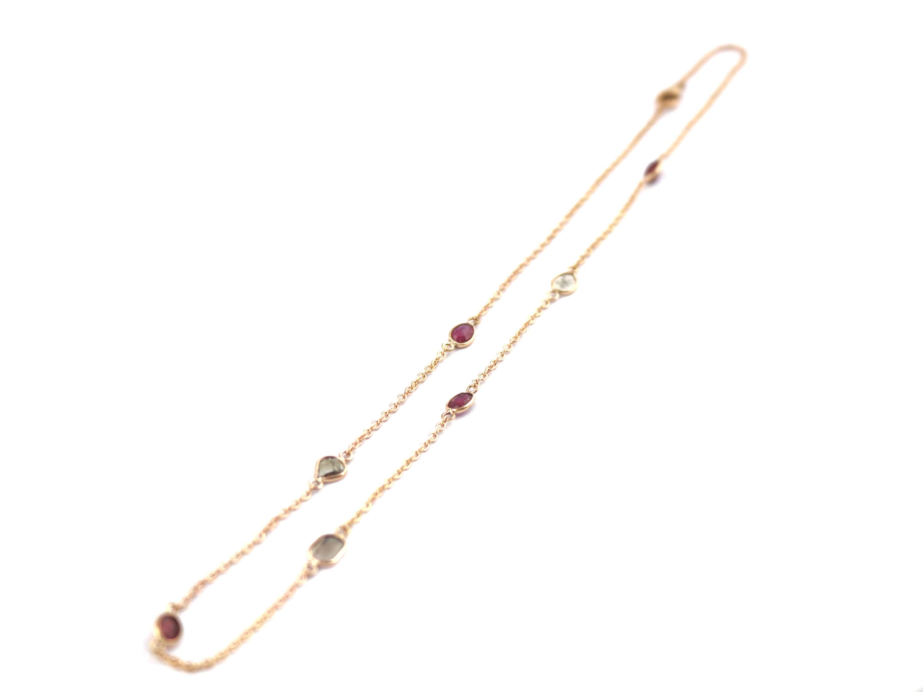 14k Rose Gold Ruby Diamond Station Necklace - July Birthstone - Etsy