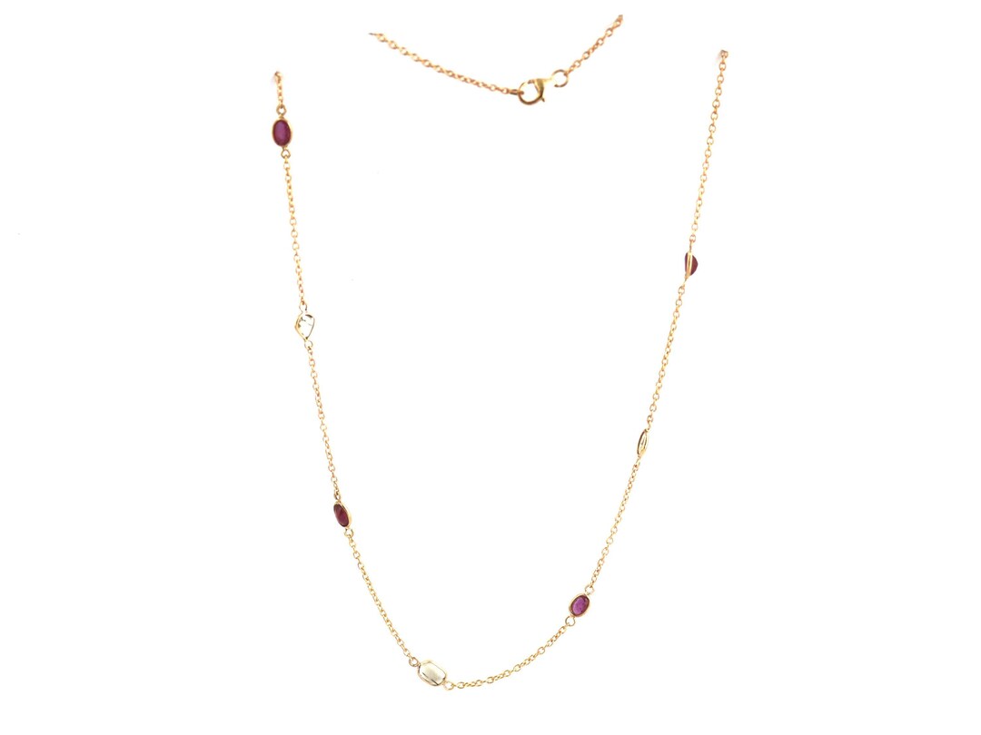 14k Rose Gold Ruby Diamond Station Necklace - July Birthstone - Etsy