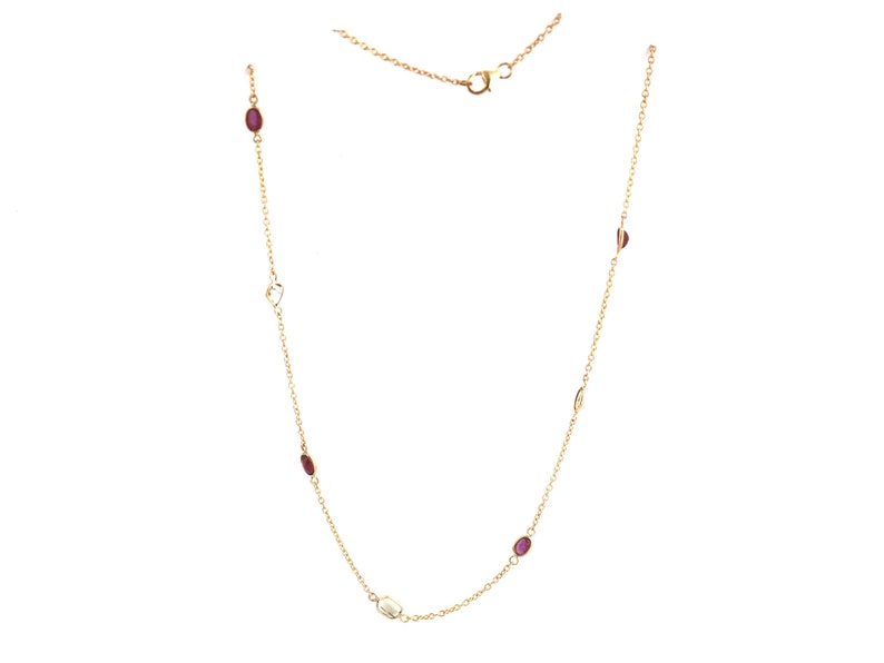 14k Rose Gold Ruby Diamond Station Necklace - July Birthstone - Etsy