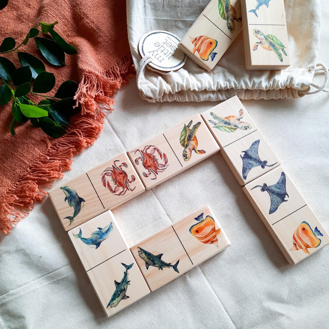 Domino Set, Ocean Animals, Wooden Games for Kids, Number Activities ...