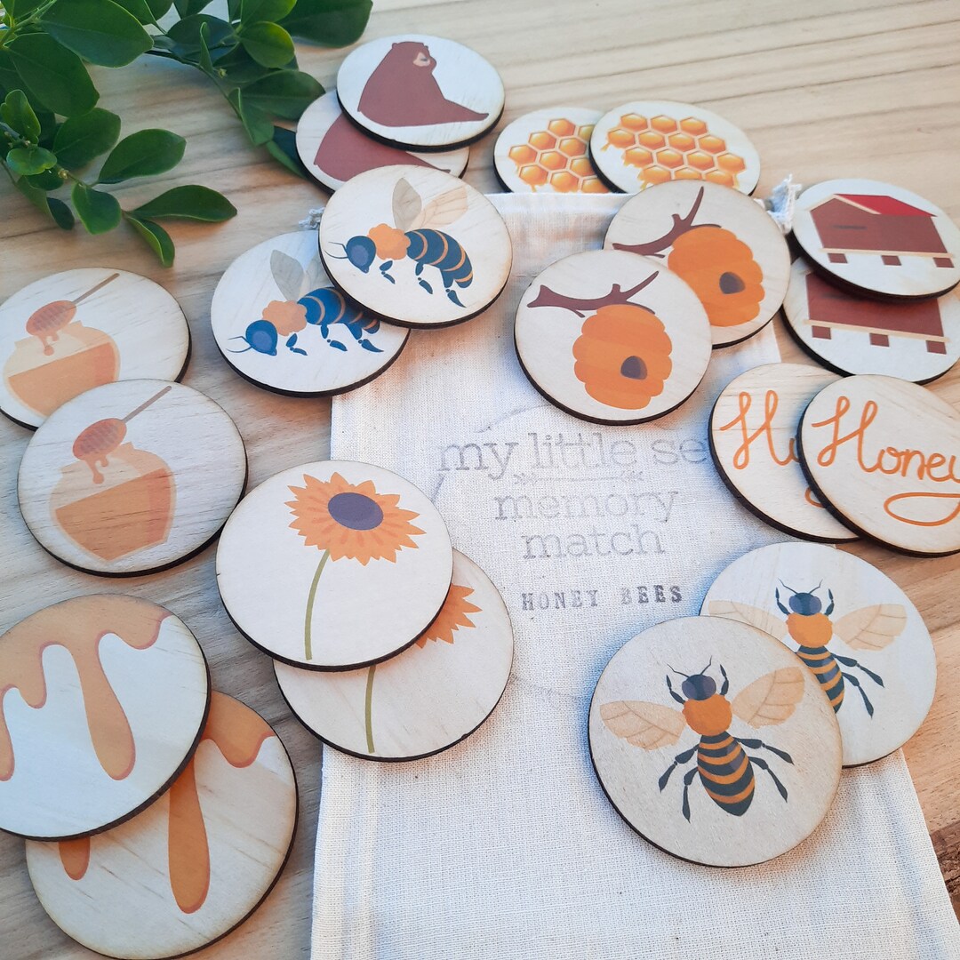 Memory Match, Honey Bees, Educational Game, Wooden Games, Games for ...