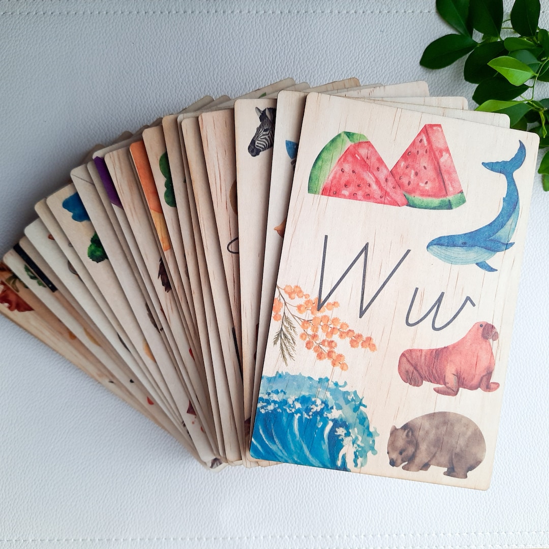 Wooden Flash Cards, Alphabet Flash Cards, ABC Flash Cards, Language ...