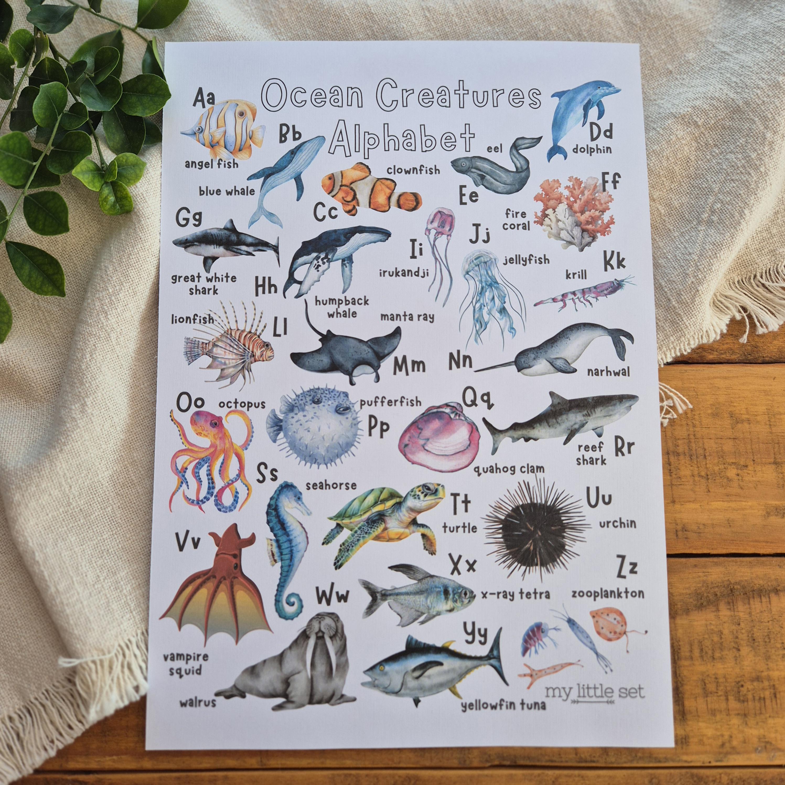 Ocean Alphabet, Alphabet Printable, Alphabet Poster, Animal Poster ...