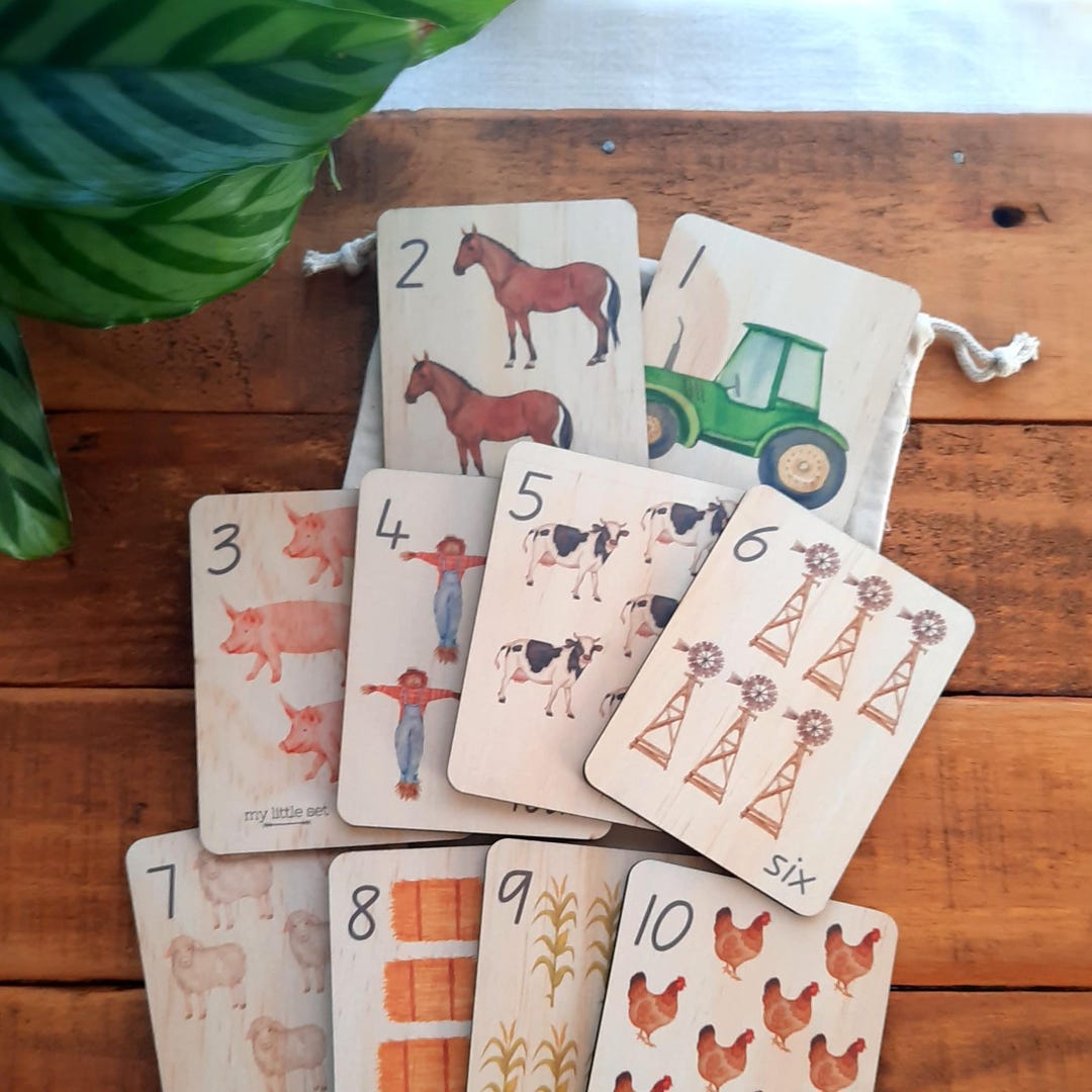 Number Flash Cards, Farm, Wooden Flash Cards, Counting Activity ...
