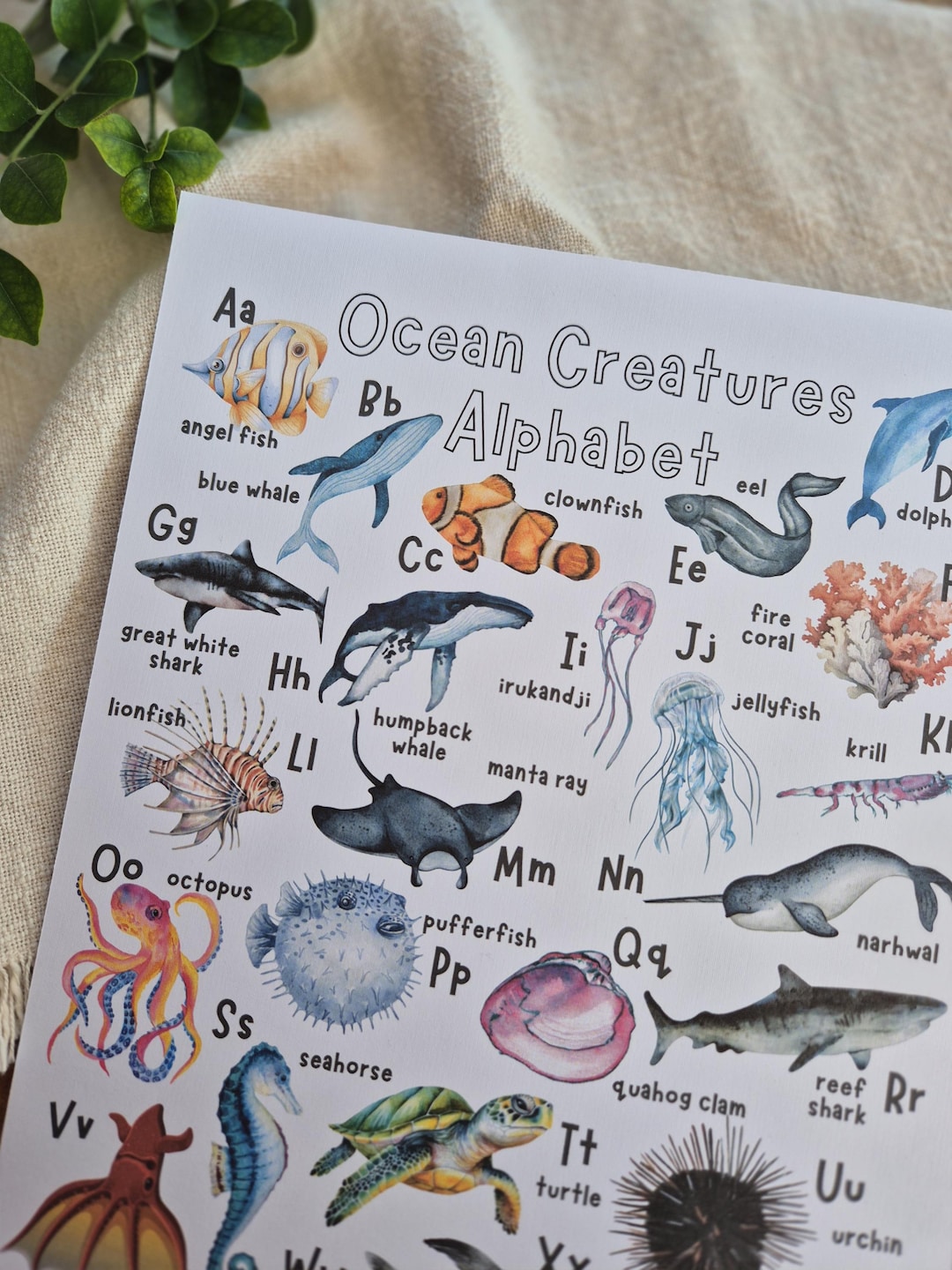 Ocean Alphabet, Alphabet Printable, Alphabet Poster, Animal Poster ...
