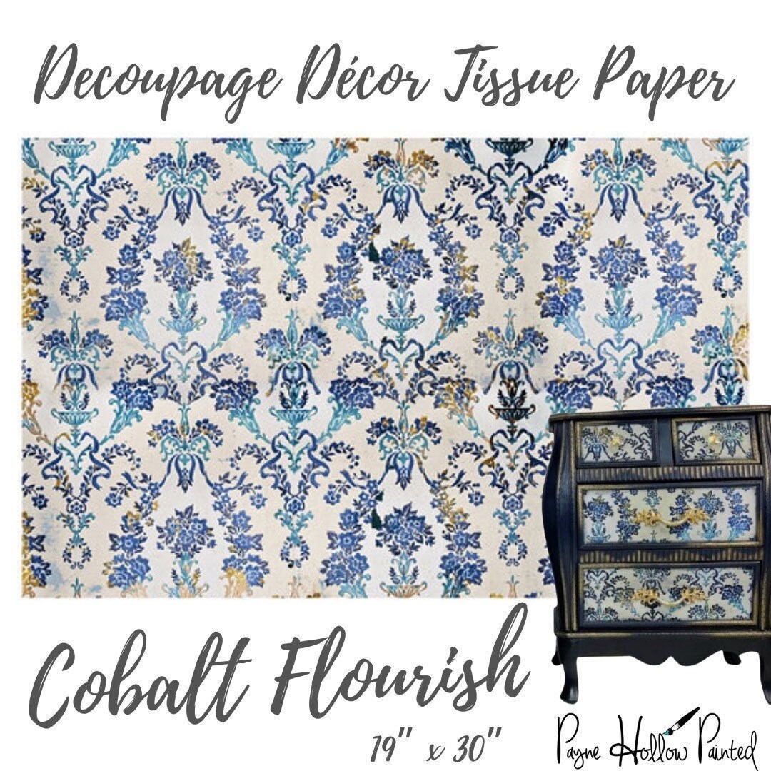 Decoupage Tissue Paper COBALT FLOURISH Tissue Paper - Etsy