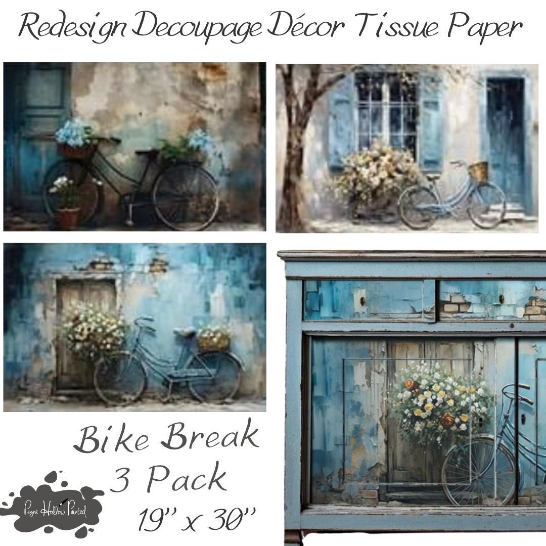 BIKE BREAK Redesign Deco Pack • Decoupage Tissue Paper • 19 X 30 • 3 ...