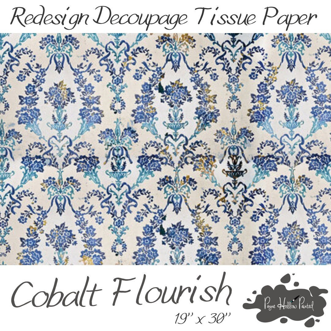 COBALT FLOURISH • Decoupage Tissue Paper • 19 X 30 • by Redesign With ...