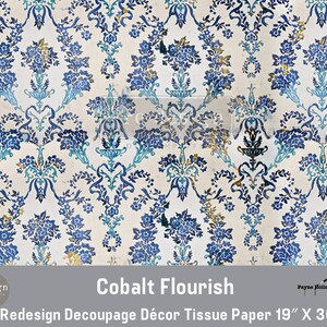 Decoupage Tissue Paper COBALT FLOURISH Redesign with Prima | Etsy