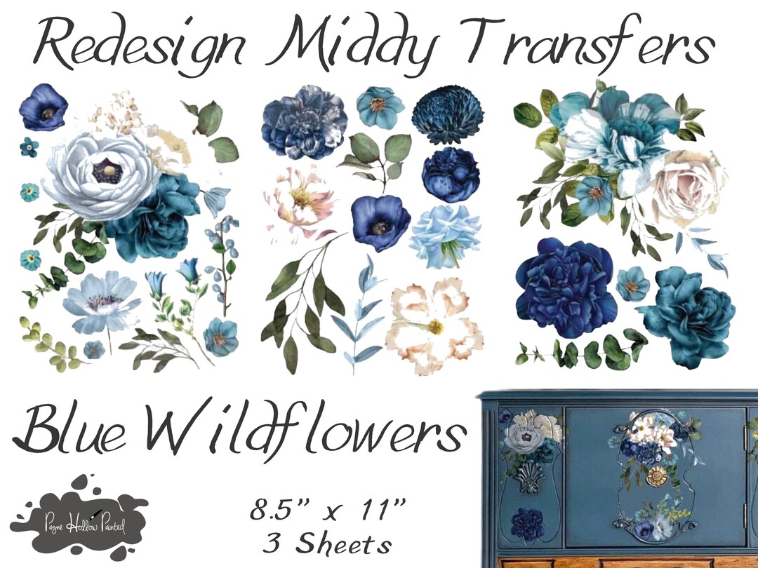 Redesign Transfer BLUE WILDFLOWERS 3PK 8.5 X 11 Redesign With Prima Rub ...