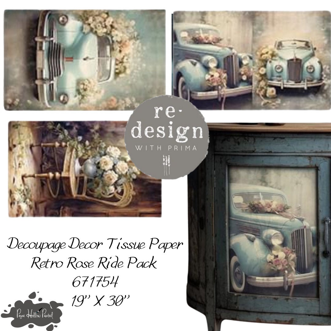Retro Rose Ride Redesign Deco Pack • Decoupage Tissue Paper • 19 X 30 ...