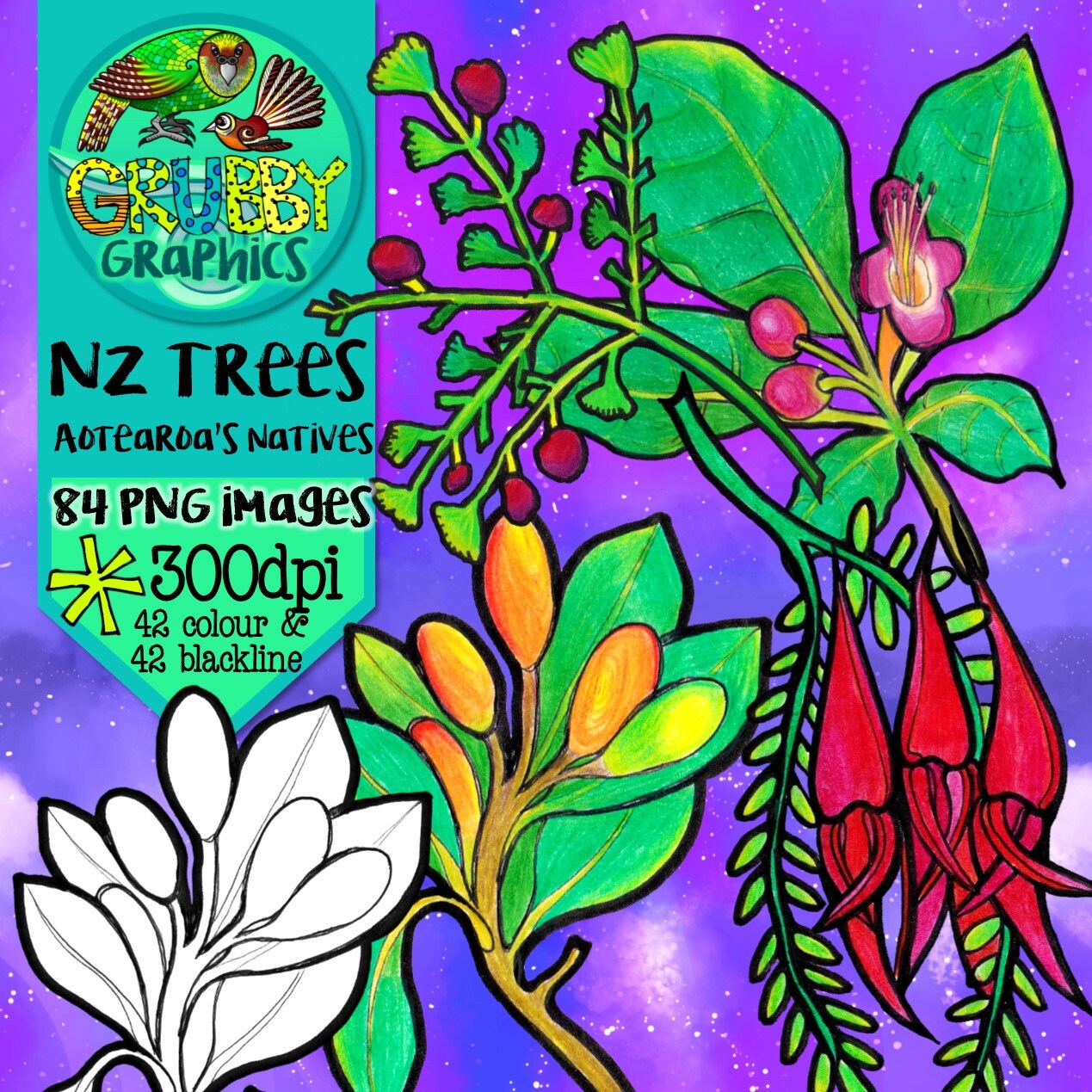 New Zealand Native Trees Clip Art Instant Digital Download | Etsy