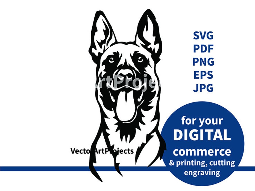 Belgian Malinois Svg, Dog Head Vector Graphic Art, Malinois Cut File ...